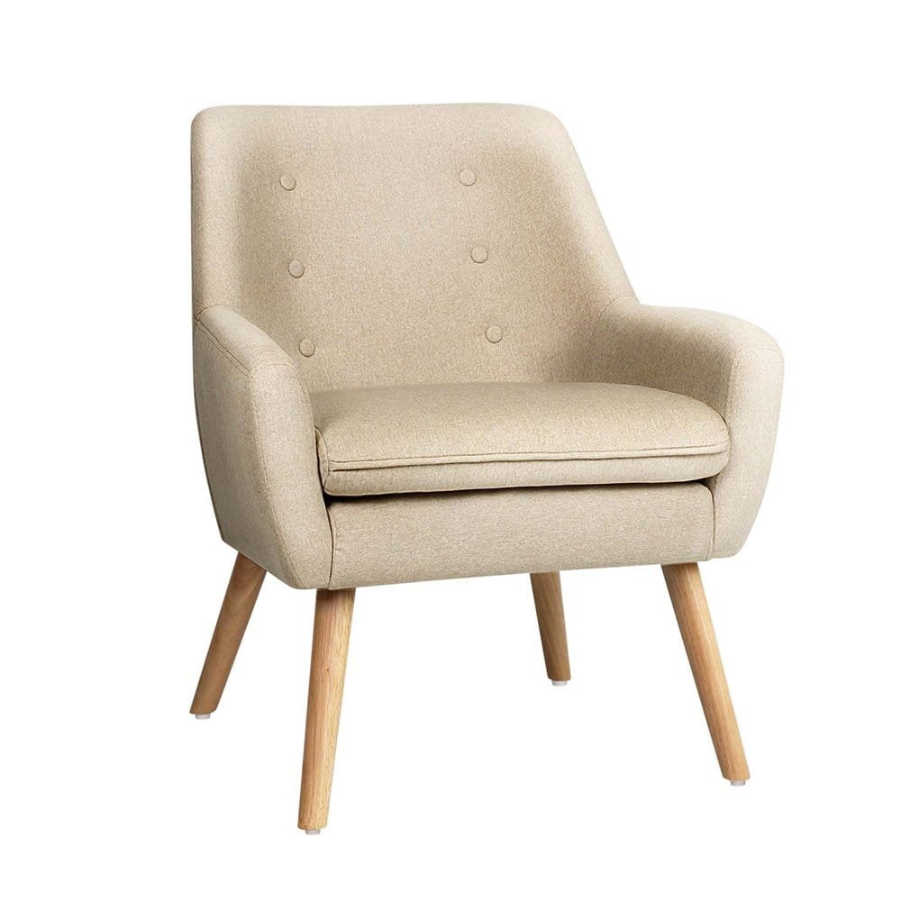 Accent Armchair - Grey Fabric Rubber Wood - Touch of Scandi