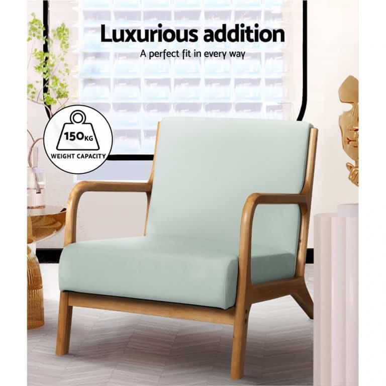 Accent Armchair - Grey Fabric Rubber Wood - Touch of Scandi